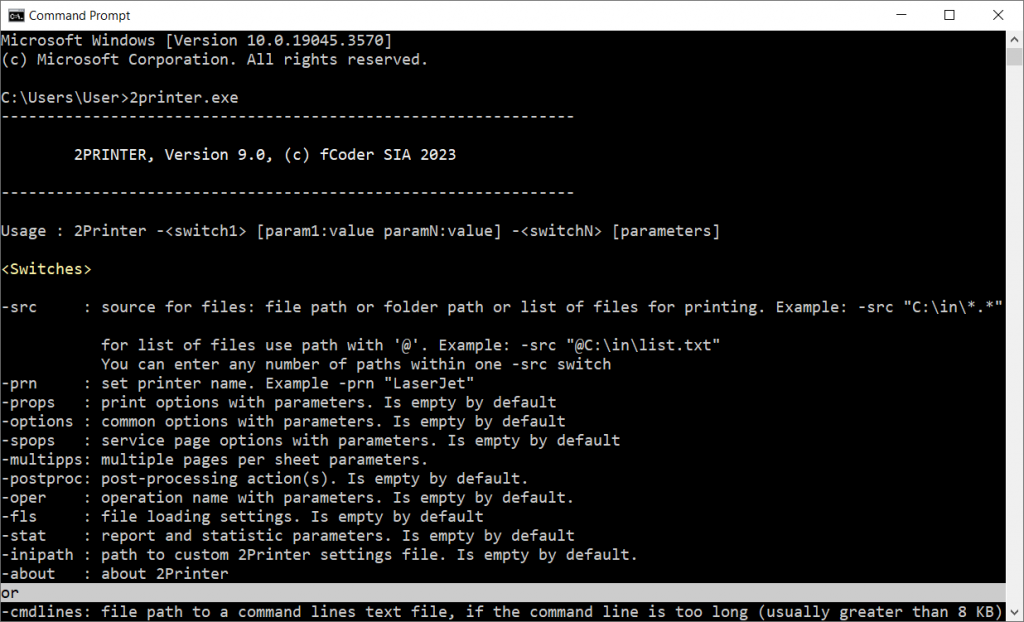 fCoder 2Printer Command Line Syntax
